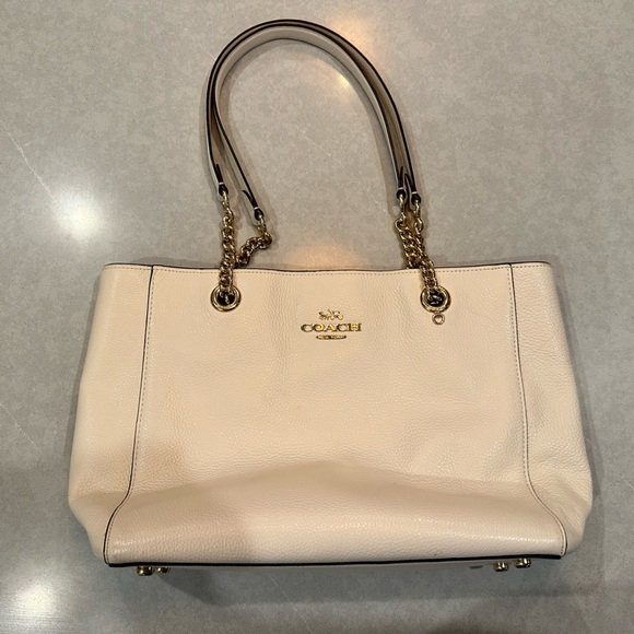 Coach | Bags | Authentic Coach Chain Tote In White | Poshmark